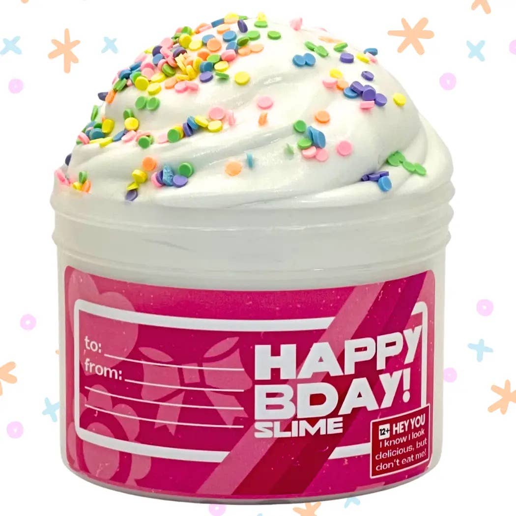 SlimeWorks Pink 'Happy Bday!' Slime – Scented Sensory Toy – Flying Pig Toys