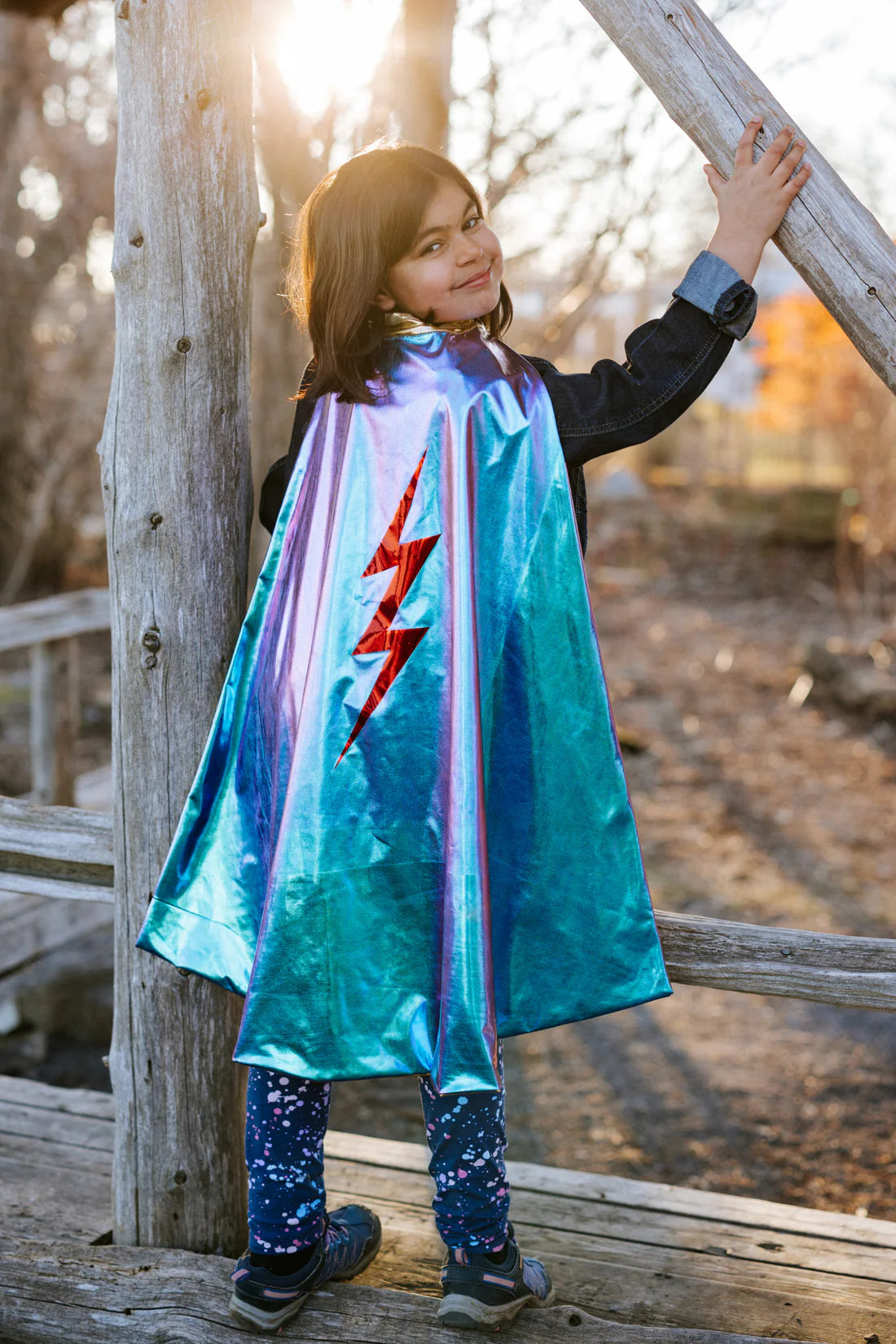 Reversible Blue Lightning Holographic Cape – Flying Pig Toys