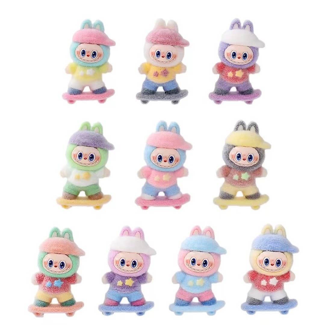 Flocked Mini skateboard Labubu Figurines – Flying Pig Toys