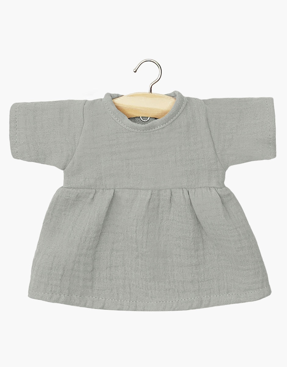 Faustine long-sleeved dress in mouse gray cotton gauze – Flying Pig Toys