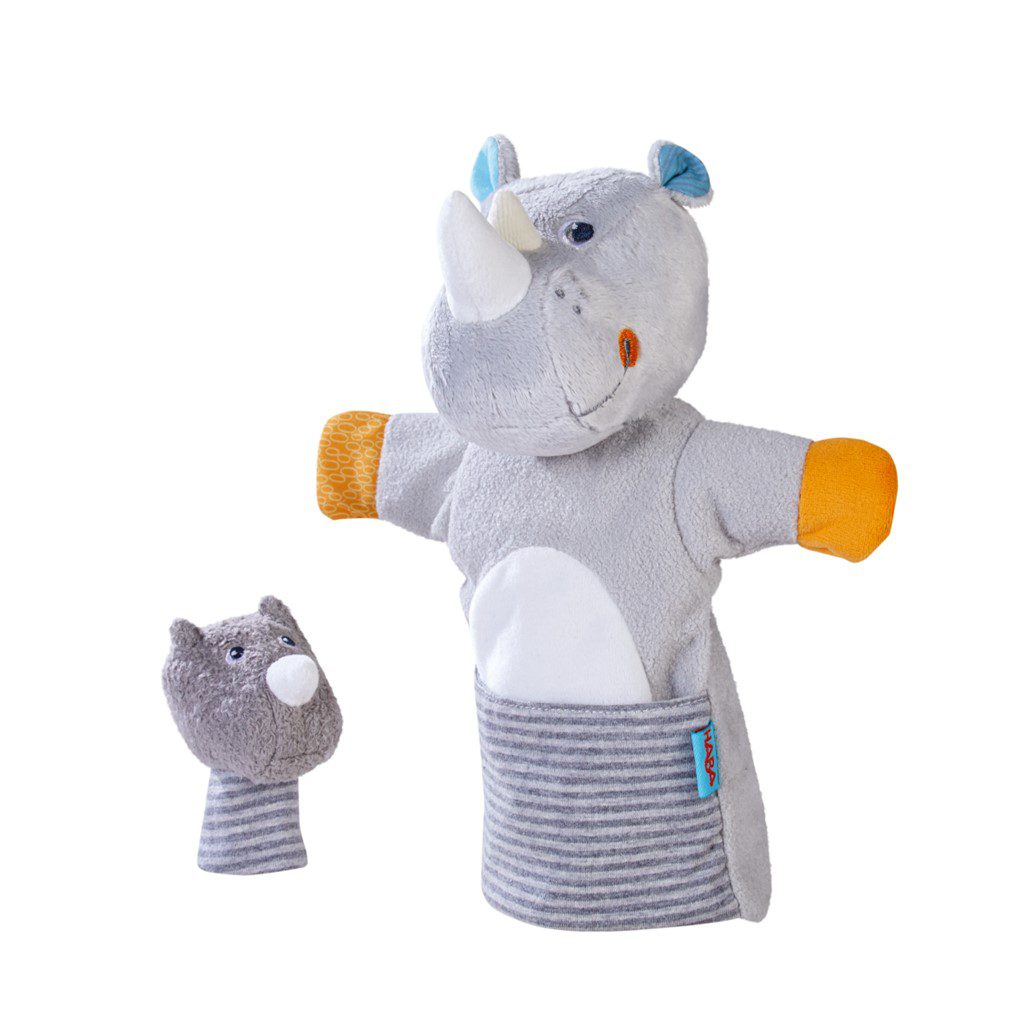 Rhino Glove Puppet With Baby Calf Finger Puppet – Flying Pig Toys